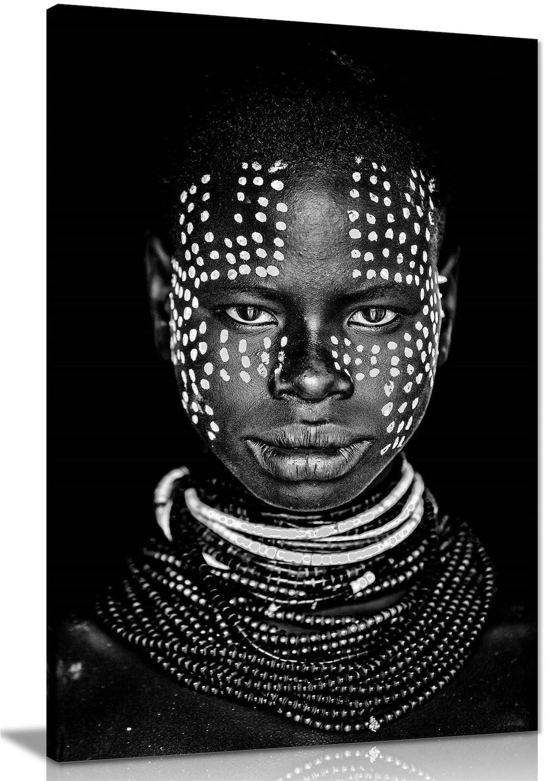 Black & White Woman Dotted Face Paint Framed Canvas Print Wall Art Home ...