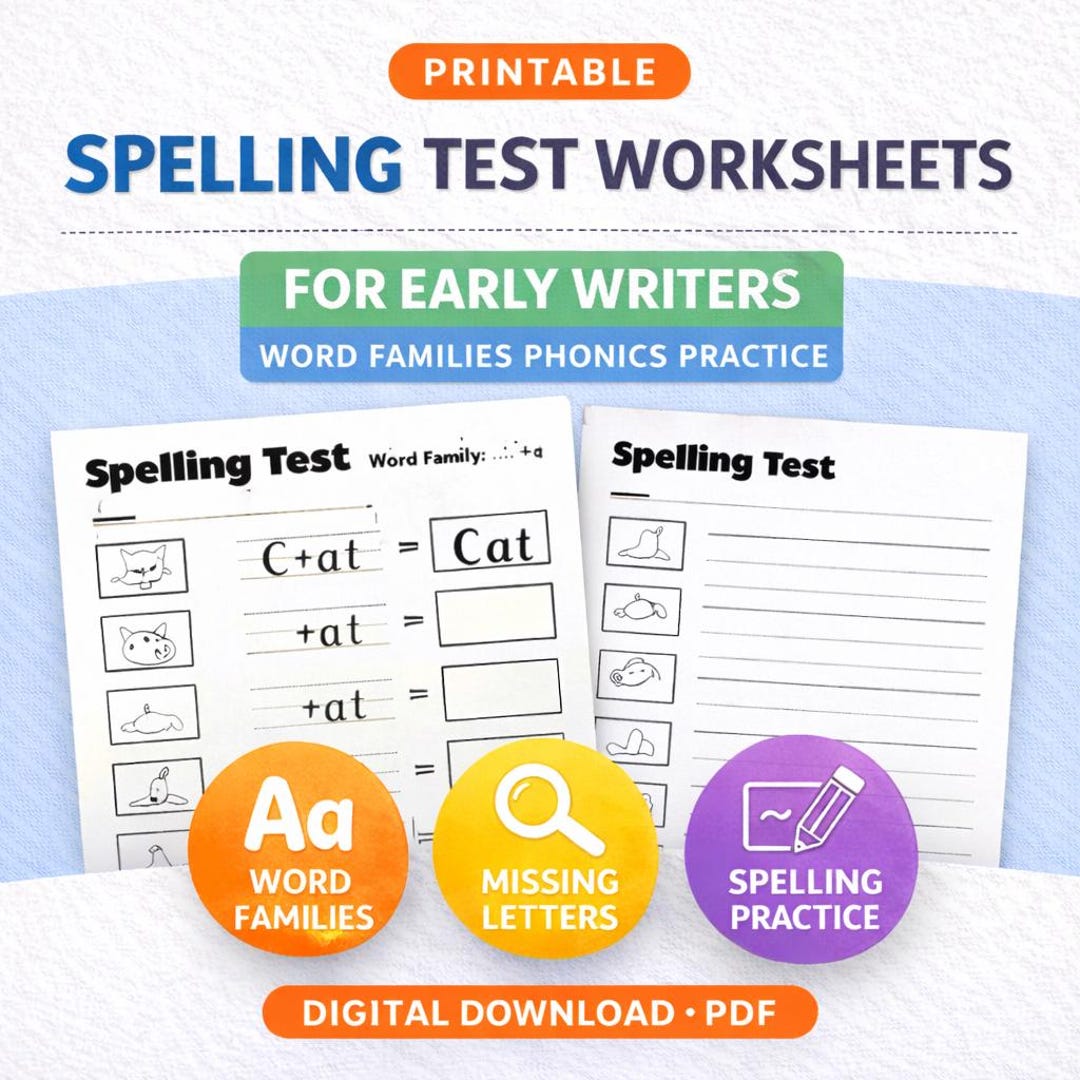 Word Families Spelling Test | Phonics Practice, Pre-k - Kindergarten ...
