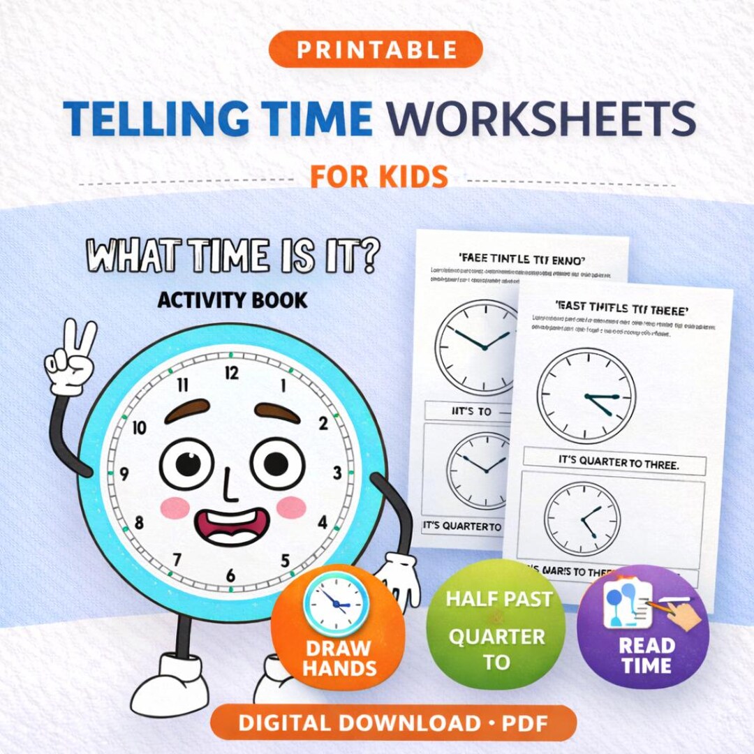 Telling Time Activity Book | Read & Draw Clock Hands (printable PDF) - Etsy