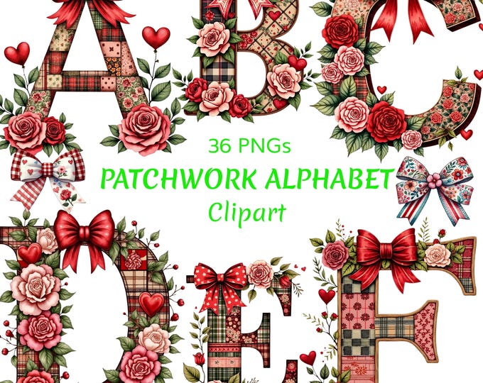 Patchwork Alphabet Clipart, Quilted Letters and Numbers, Sewing Font ...