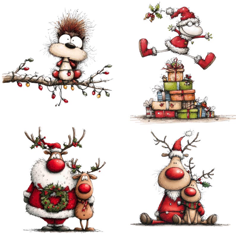 Santa & Reindeer Christmas Clipart: Festive Holiday Graphics (digital ...
