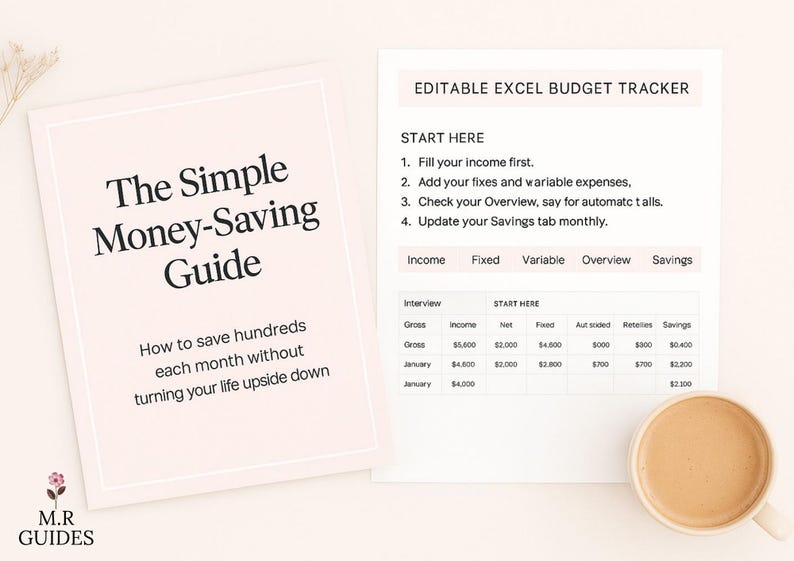 Money-saving Guide + Smart Excel Tracker (auto-calculating)| Monthly ...
