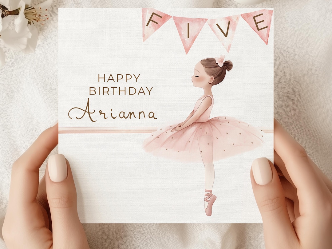 Age Five Ballerina, Personalized Ballerina Birthday Card, Watercolor ...