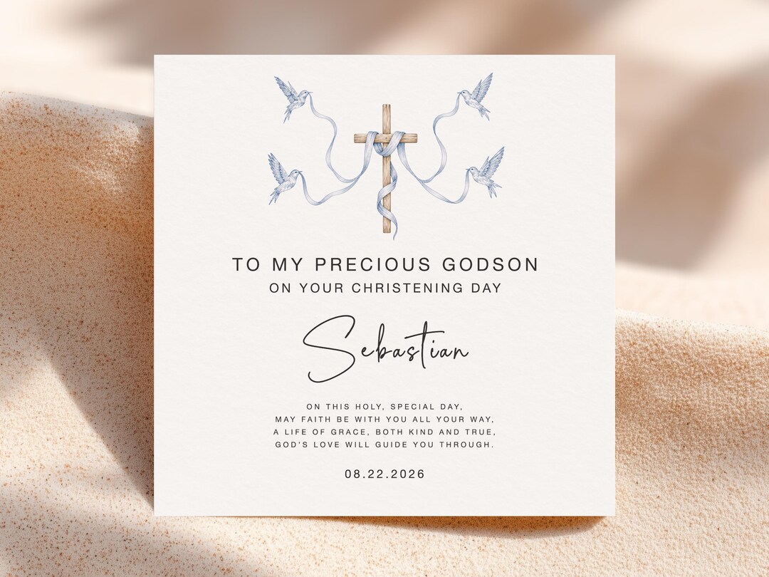 Personalized Christening Card for Boy, Baptism Card Baby Boy, Godson ...