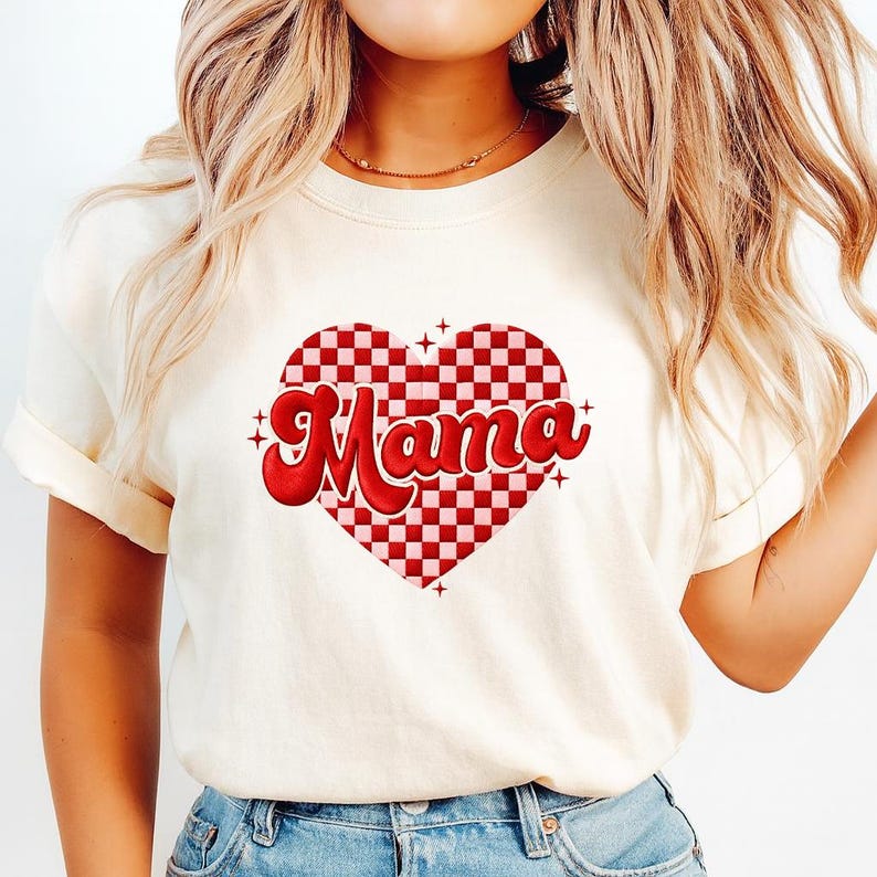 Mama Heart Embroidery Design, Red Gingham Heart, Valentine Mom Machine ...