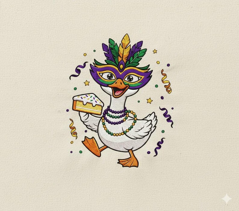 Mardi Gras Goose Embroidery Design | Goose With Mask & King Cake ...