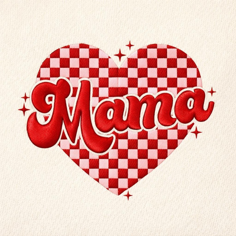 Mama Heart Embroidery Design, Red Gingham Heart, Valentine Mom Machine ...