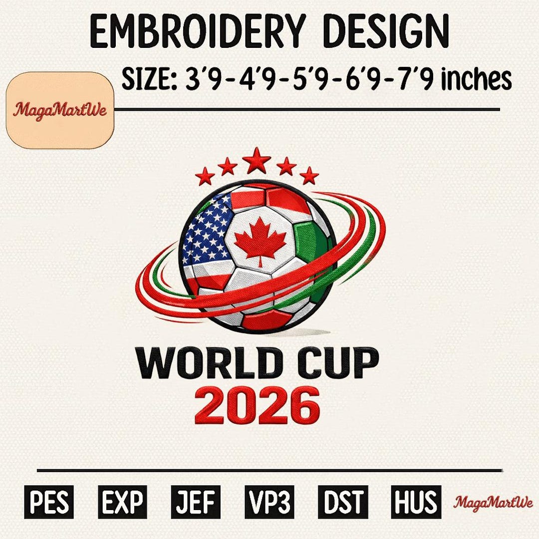 World Cup 2026 Embroidery Design | Soccer Ball USA Canada Mexico ...