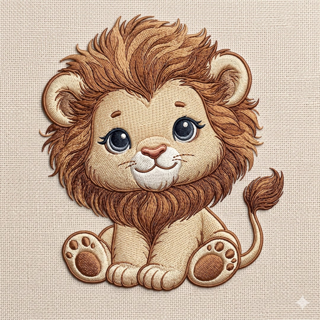 Cute Lion Embroidery Design, Baby Lion Cub Animal, Safari Jungle ...