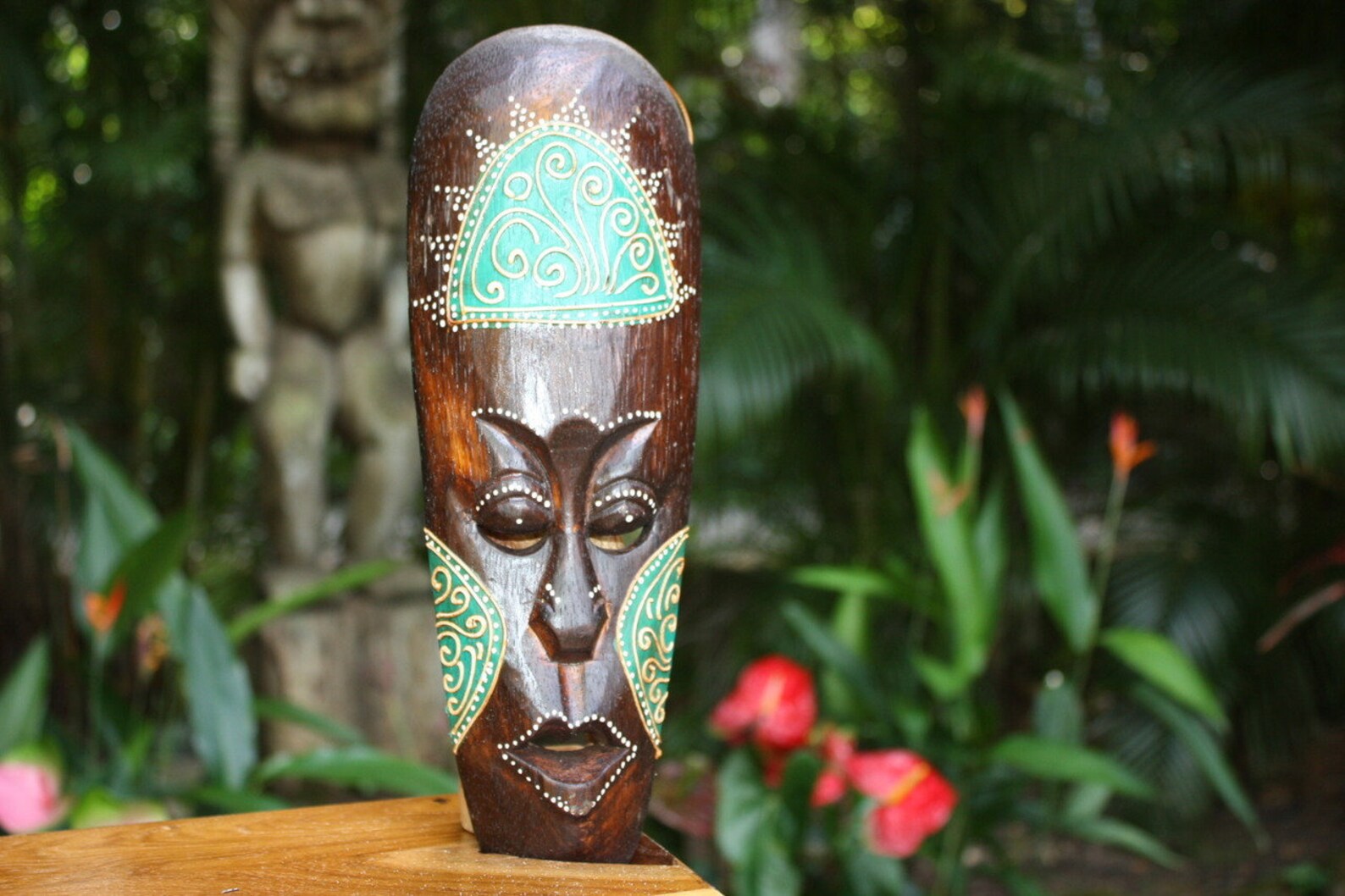 Tribal Tiki Mask 12" Green - Tattoo Primitive Art | #wib370330g - Etsy