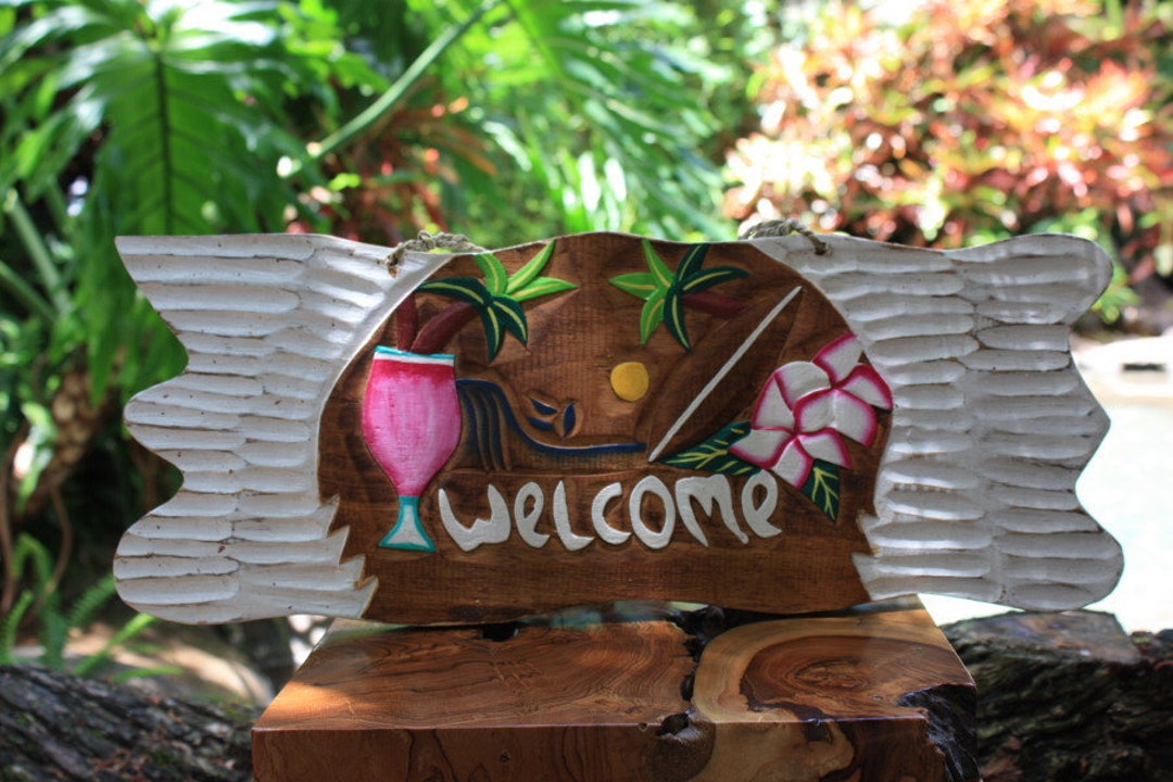 Welcome Sign W/ Diamond Head Sunset Sign Tropical Decor - Etsy