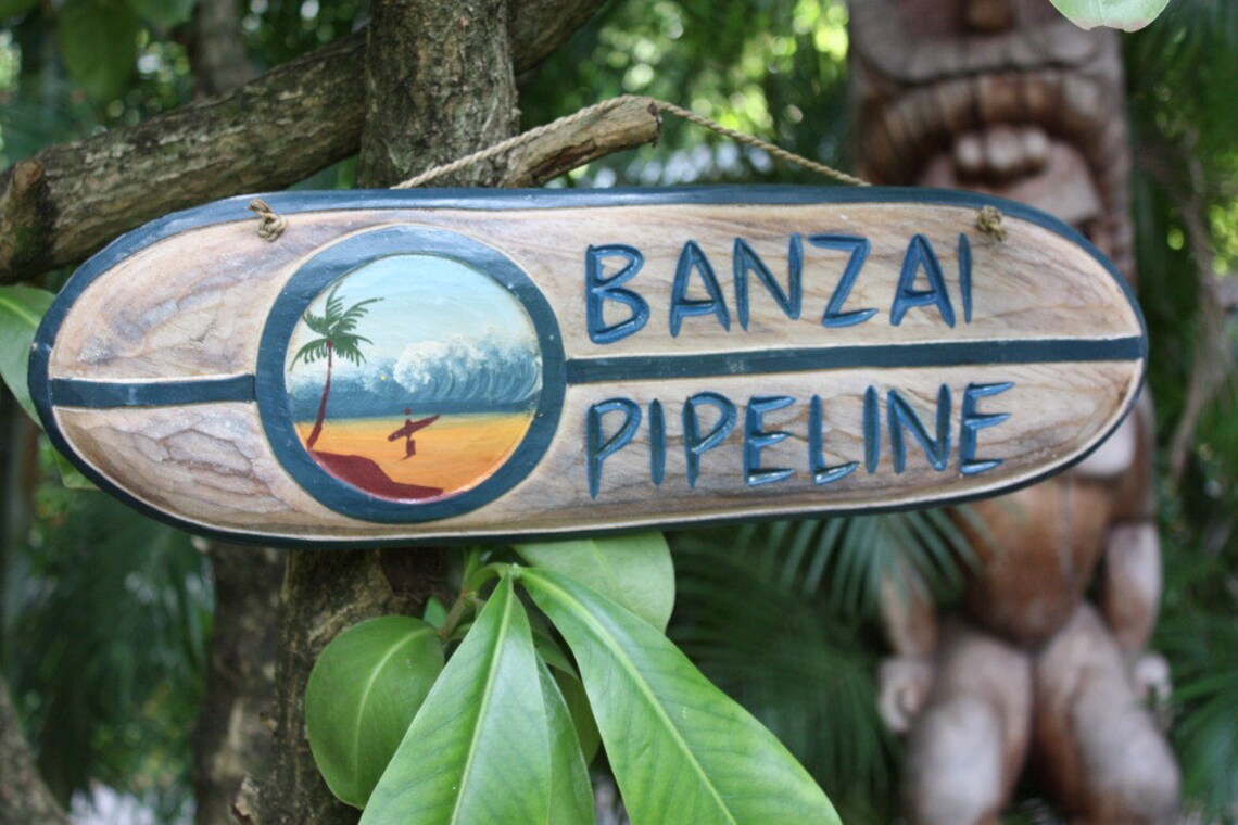 Banzai Pipeline Wooden Surf Sign W/ Custom Painting ldr10 - Etsy