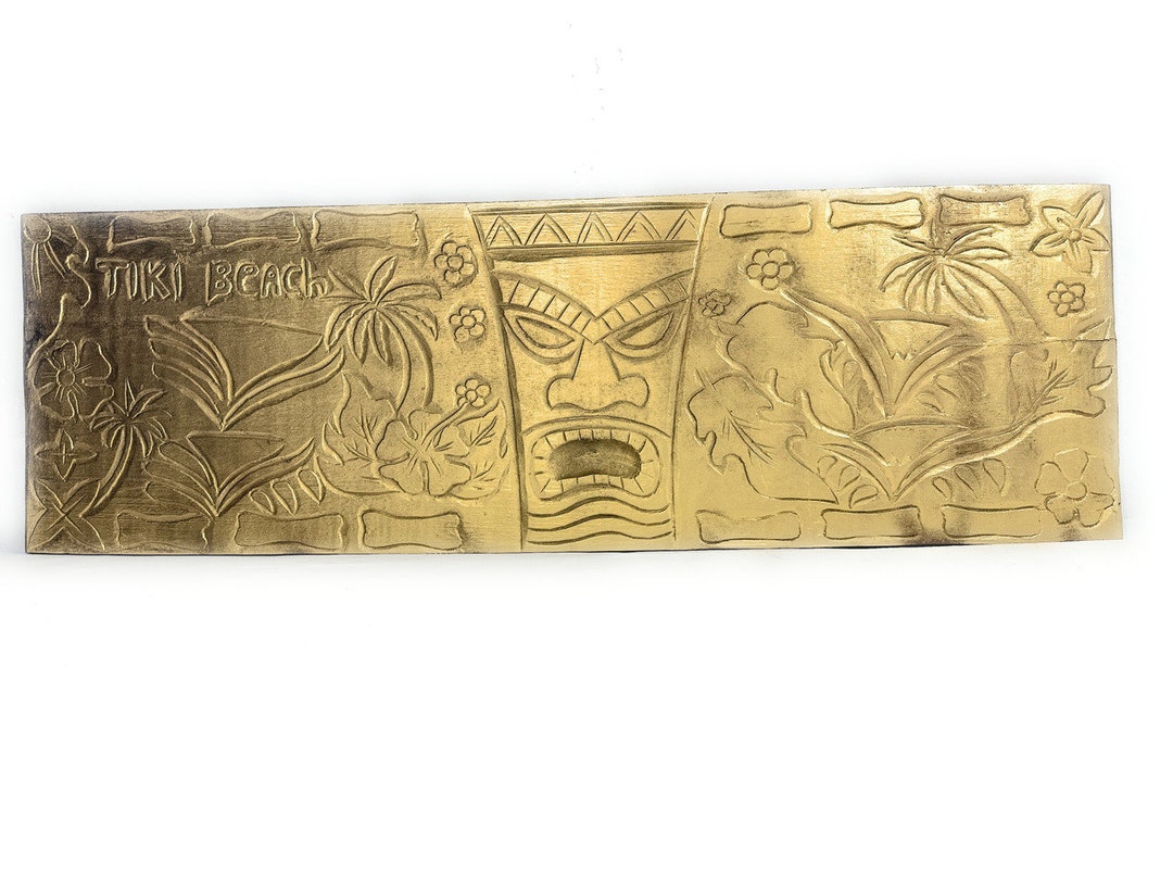 Golden Big Kahuna Tiki Relief, Tiki Beach Wood Panel 40 Inch X 12 Inch ...