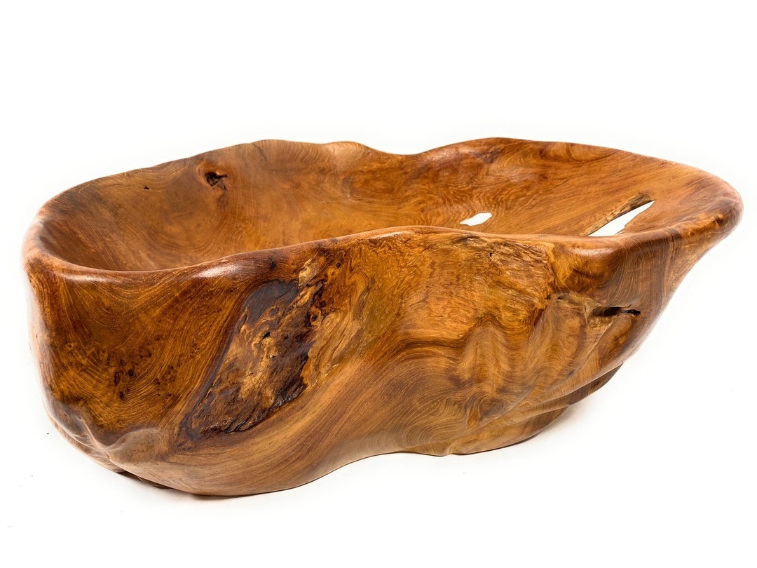 Unique Teak Root Bowl W/ Carved Leaf 19" X 14" X 7" - Centerpiece | # ...