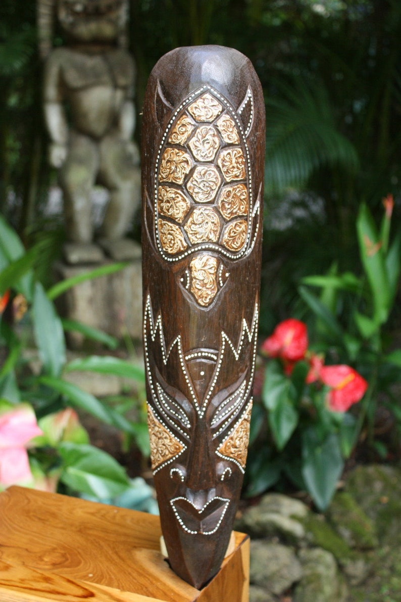 Tribal Chief Tiki Mask 20" W/ Turtle - Primitive Art | #wib370650f - Etsy
