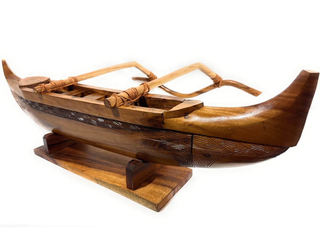 Koa Outrigger Canoe 48 Inch Tapa Carving With Stand Architectural Decor ...