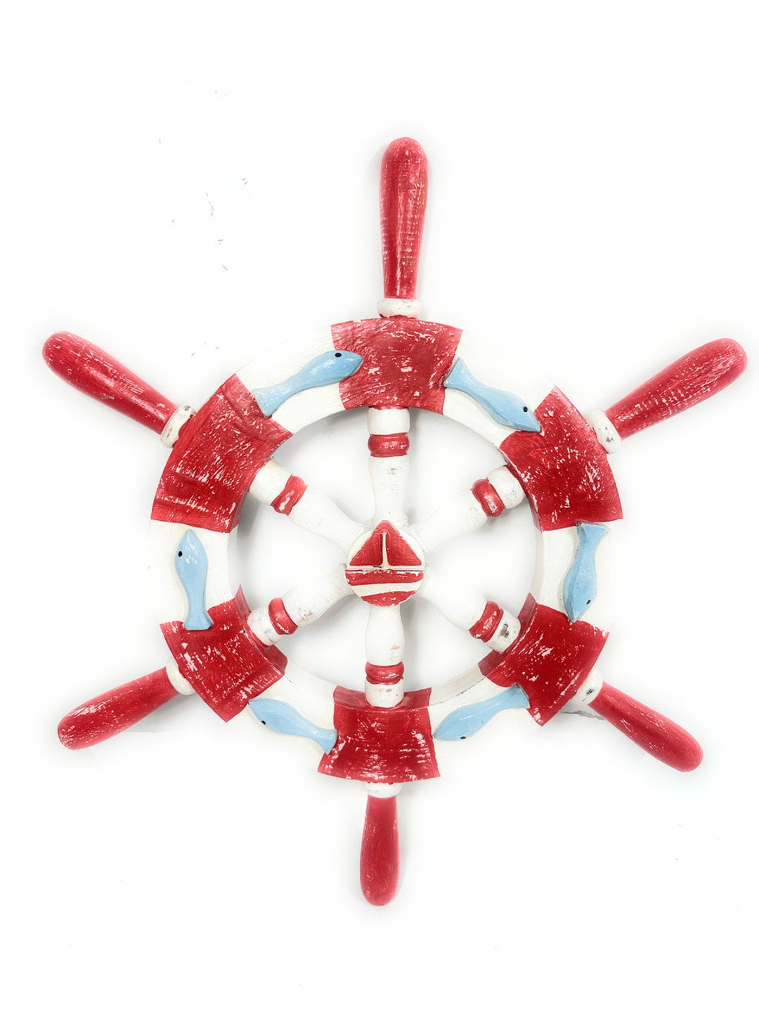 Ship Wheel 20 in Wooden - Red Nautical Decor | #ort1701050r - Etsy