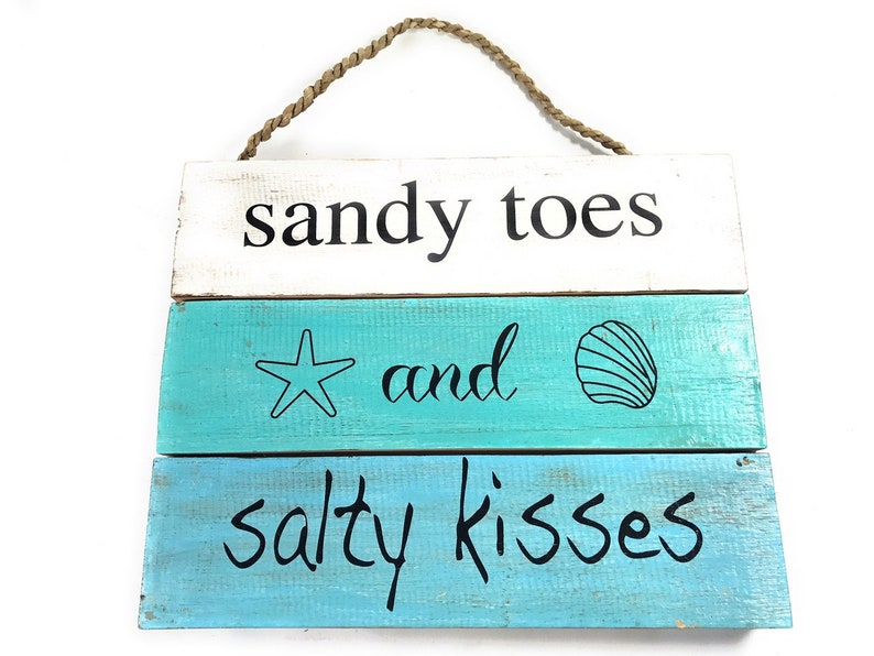 Sandy Toes and Salty Kisses Beach Sign on Planks 12" X 9.5" | #nik3201 ...