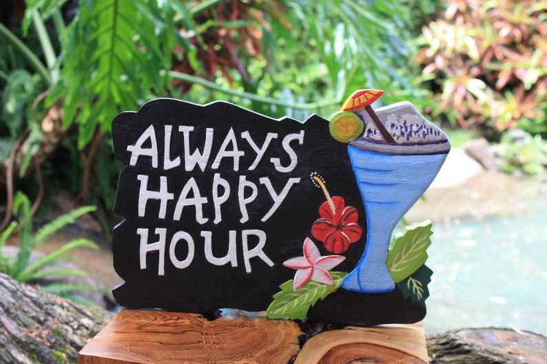 Always Happy Hour Tiki Bar Sign 12" W/ Cocktail - Tiki Bar Decor | # ...