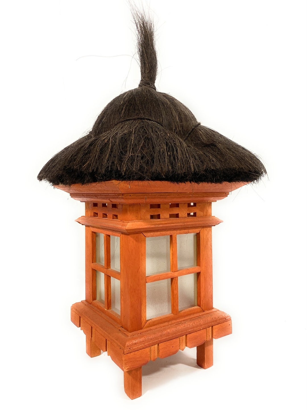 Balinese Lantern 24" W/ Coconut Husk Roof & Glass Siding | #tks01 - Etsy