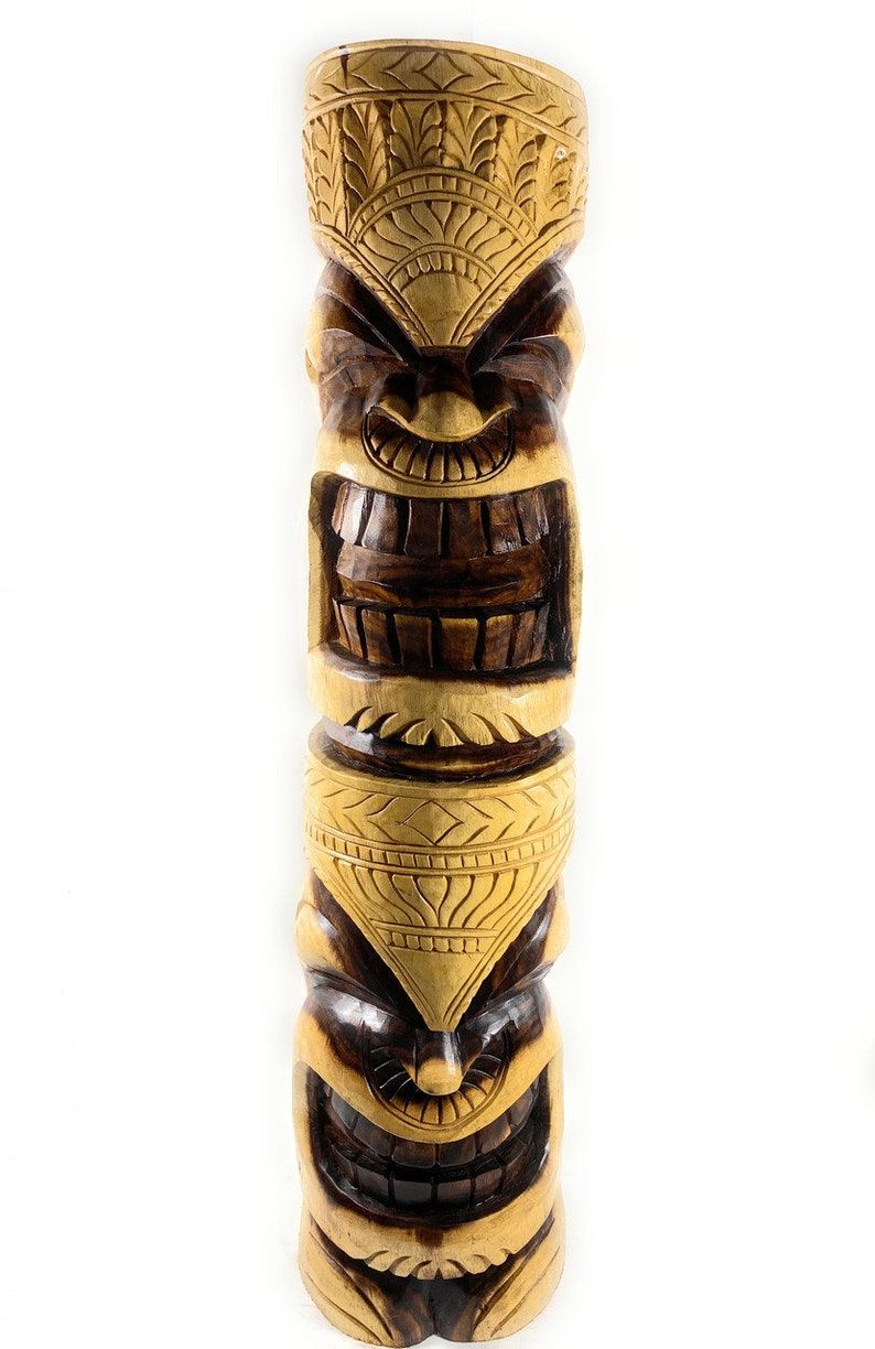 Premium Love & Prosperity Tiki Totem 48 Inch - Deep Carving Hawaii ...