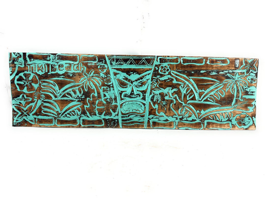 Big Kahuna Tiki Relief, Tiki Beach Wood Panel 40 Inch X 12 Inch ...