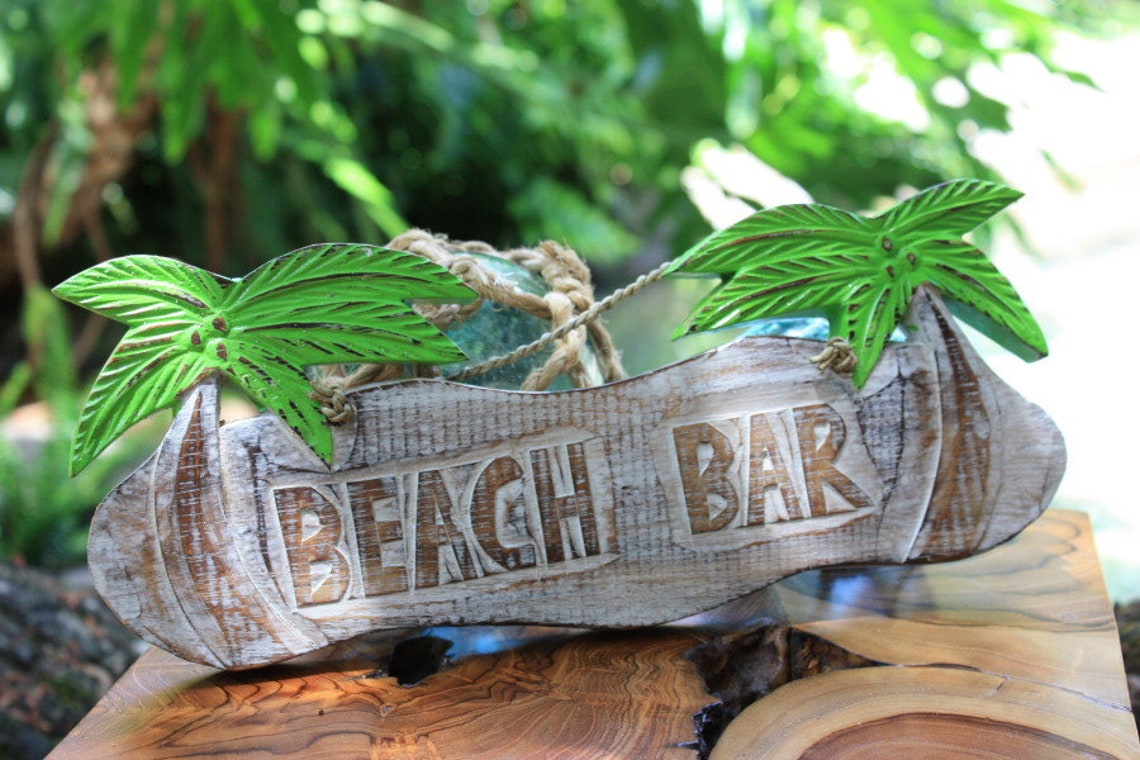 Rustic "beach Bar" Tiki Bar Sign W/ Palm Trees | #snd2503530 - Etsy