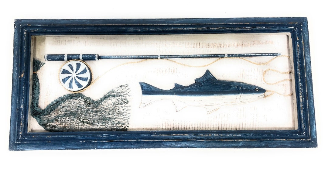 Decorative Fishing Gear Shadow Box 22" - Nautical Wall Hanging Decor ...