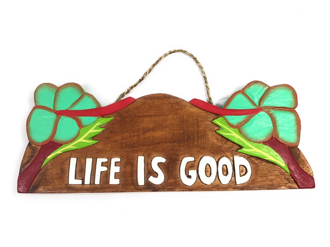 Life is Good W/ Hibiscus Wooden Sign 11" X 4.5" - Turquoise | # ...