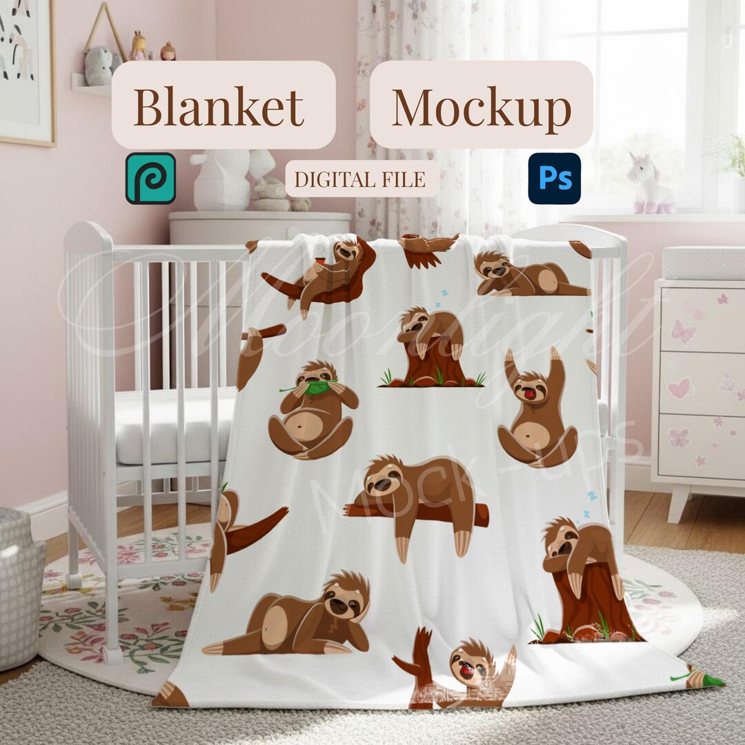 Blanket Mock-up, Nursery Crib PSD Scene Realistic Blanket Display for ...