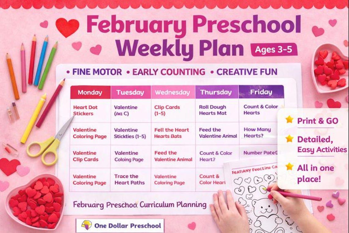 February Preschool Curriculum L Ready to Print and Use Weekly Plan for ...