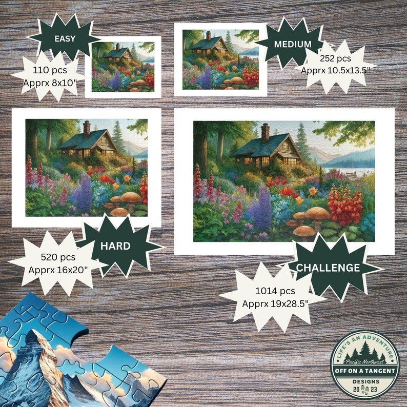 500-1000 Piece Jigsaw Puzzle Cottagecore Mountain & Lake Cabin | Nature ...