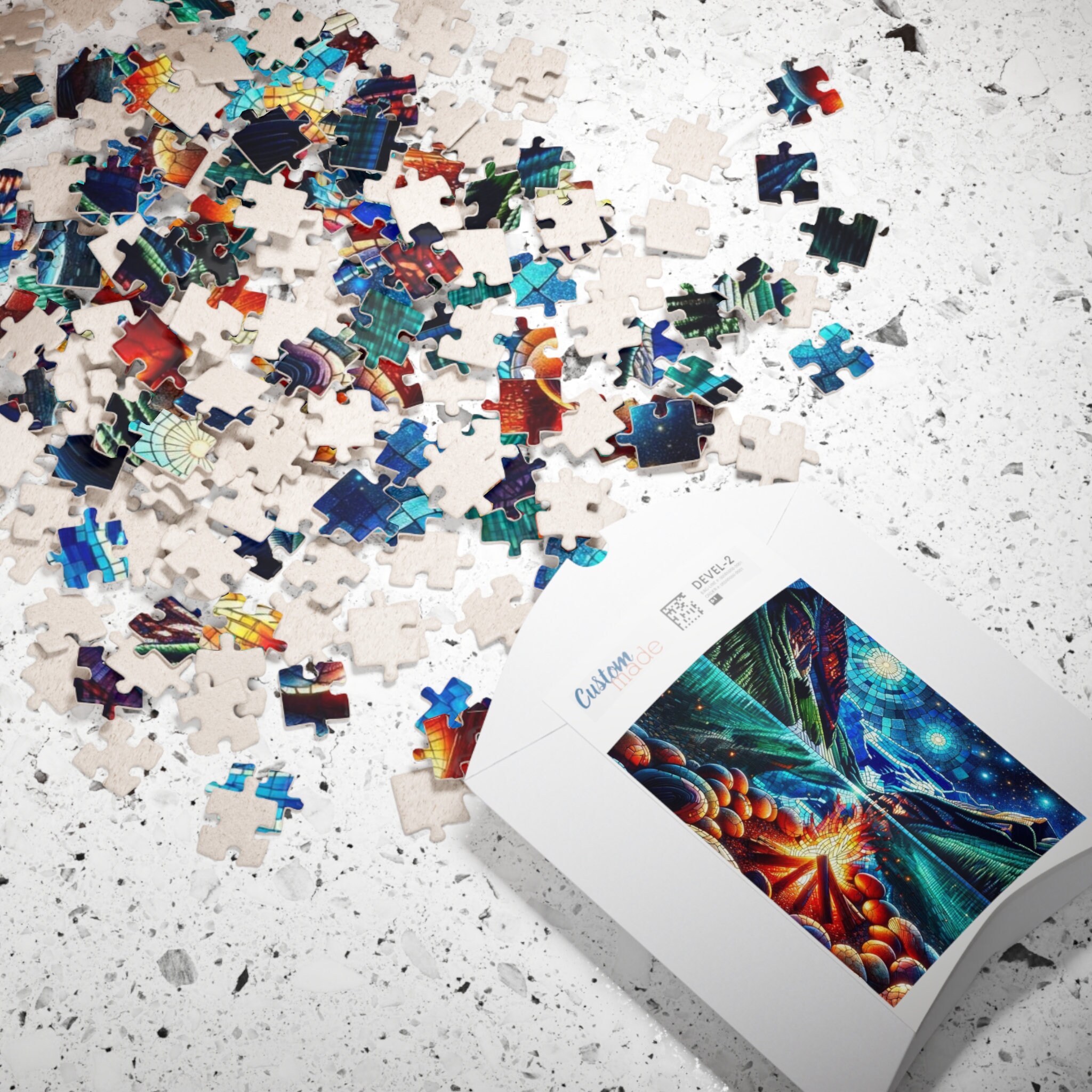 Puzzle Mountain Lake Campfire Stained Glass Mosaic, Nature Lover ...