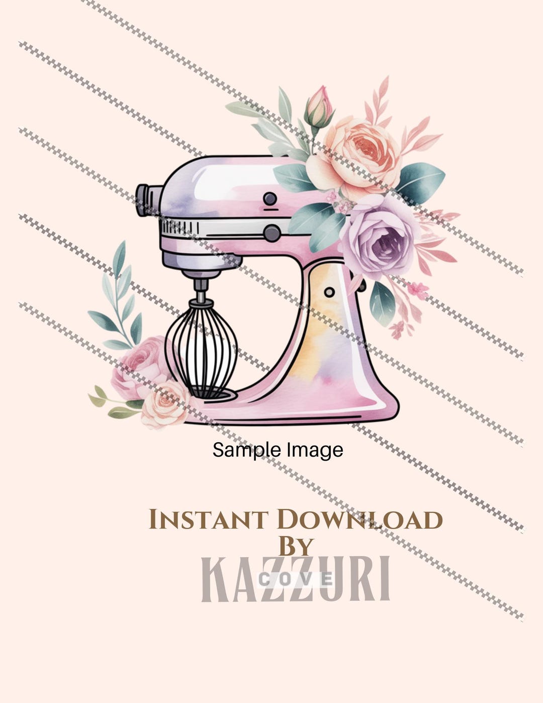 Floral Stand Mixer Clip Art, Retro Kitchen Printable PNG, Baking Mixer ...