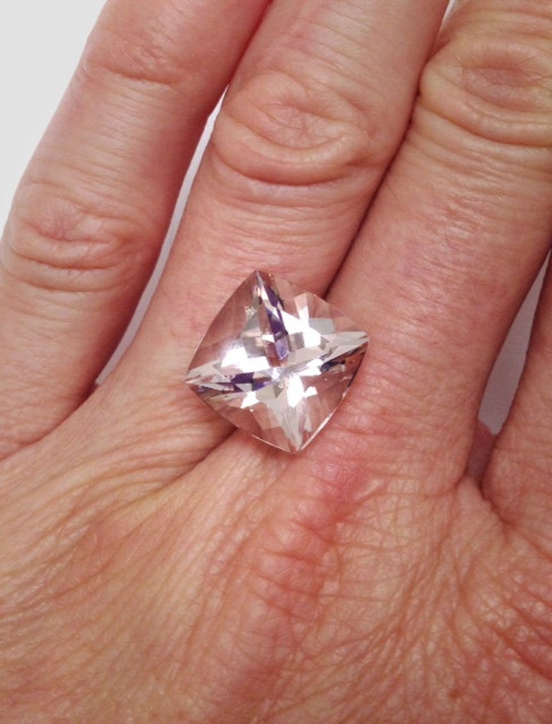 Engagement Ring Pale Pink Morganite Gemstone, Antique Cushion Cut 7.4 ...