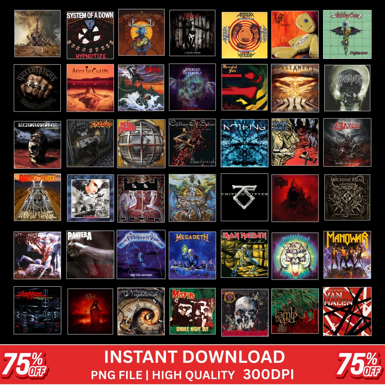 44 Metal Band Ablum Cover Design Bundle: DTF & Sublimation PNG (digital ...