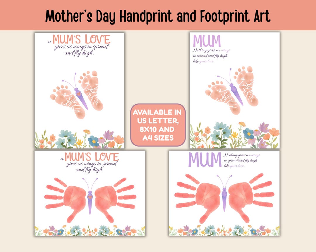 Mother’s Day Handprint and Footprint Art Craft for Kids, Butterfly ...