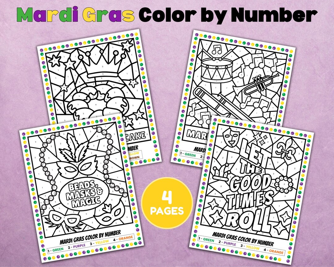 Mardi Gras Color by Number, Printable Mardi Gras Activity Sheets, Easy ...