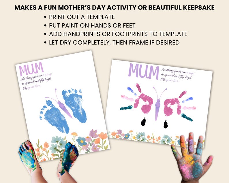 Mother’s Day Handprint and Footprint Art Craft for Kids, Butterfly ...