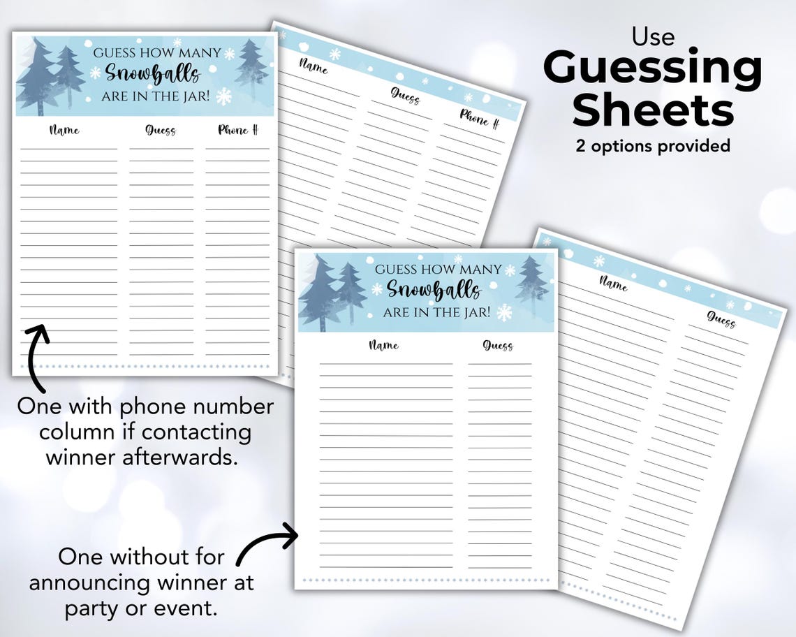 Printable Guessing Game, Guess How Many Snowballs in the Jar, Winter ...