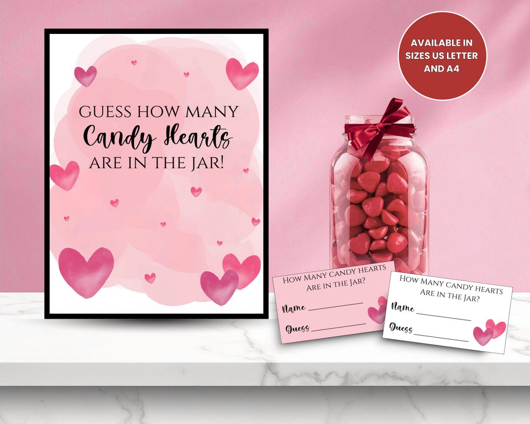 Printable Valentine's Day Guessing Game, Guess How Many Candy Hearts in ...
