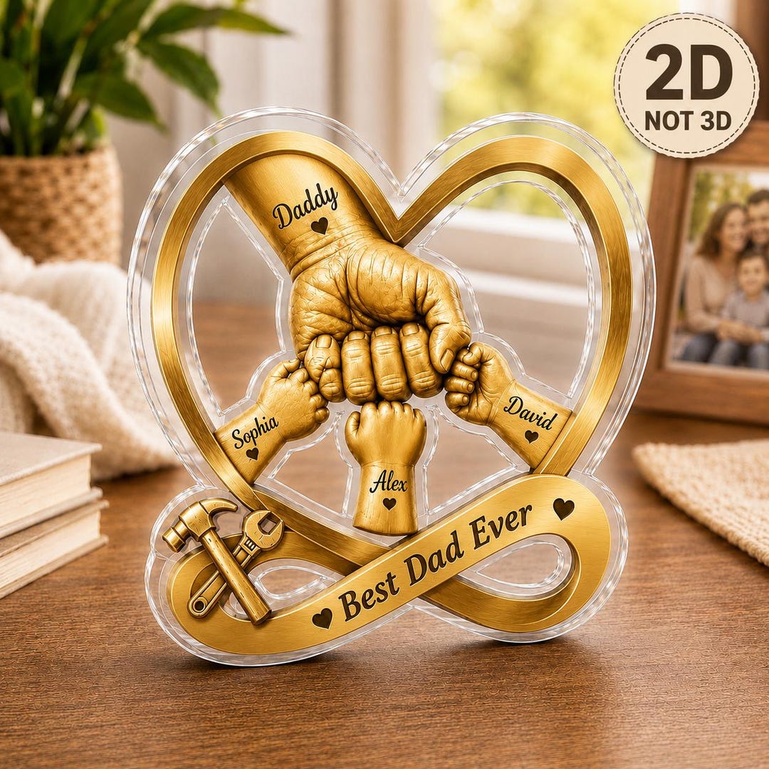 Personalized Dad Hands Acrylic Block, Custom Family Keepsake, Father's ...