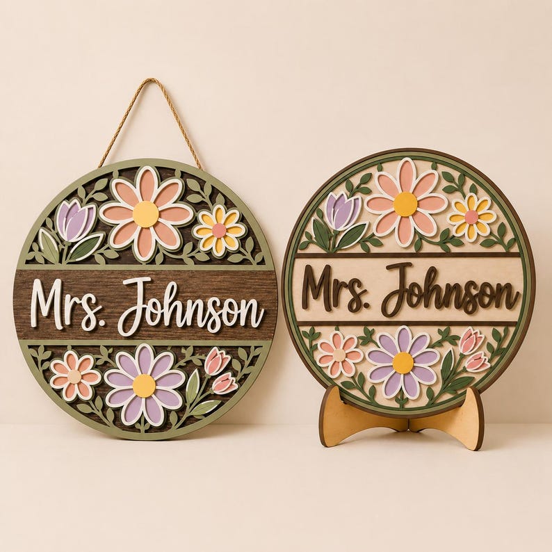 Custom Floral Name Sign, Wildflower Boho Door Hanger, Personalized ...
