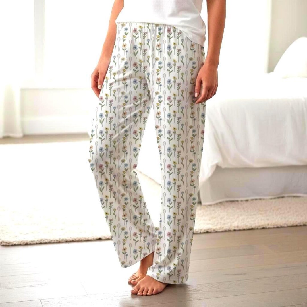 The "spoonie Sanctuary" Pajama Pants With Flowers & Spoons Print ...