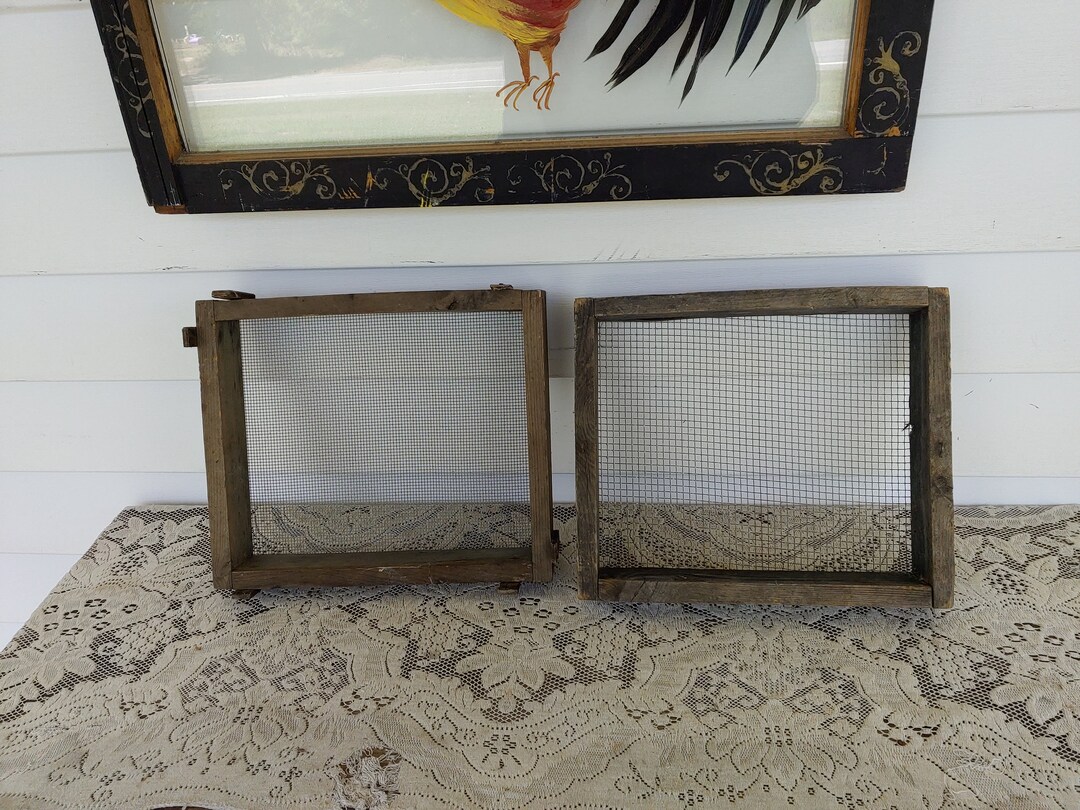 Pair Antique Primitive Farmhouse Country Soil Sifter Screen Wood Frame ...