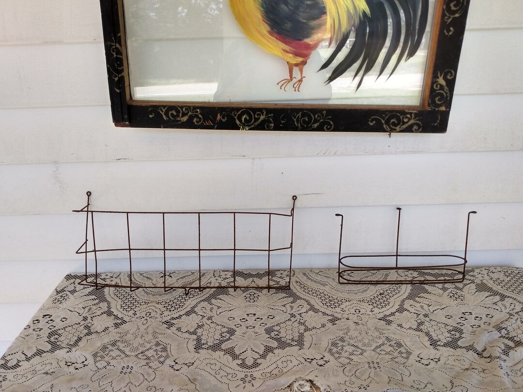 Pair Vintage Rusty Wire Hoosier Racks Shelf Magazine Cookbook French ...