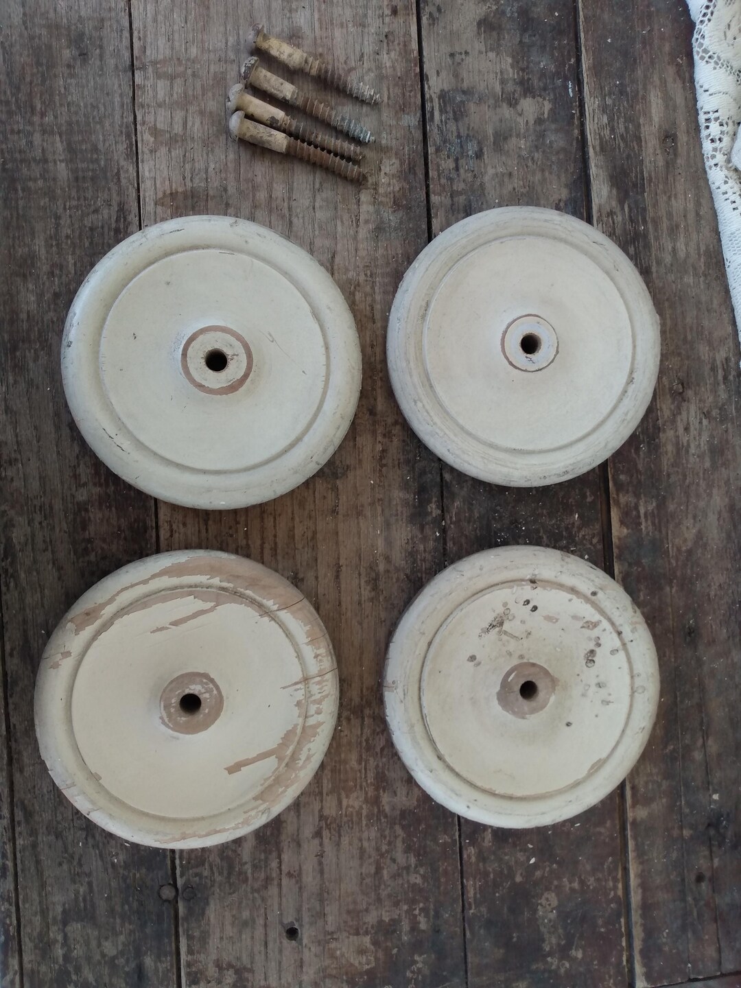 4 Vintage Wooden Wood Turned 6" Baby Doll Buggy Stroller Wheels Tires ...
