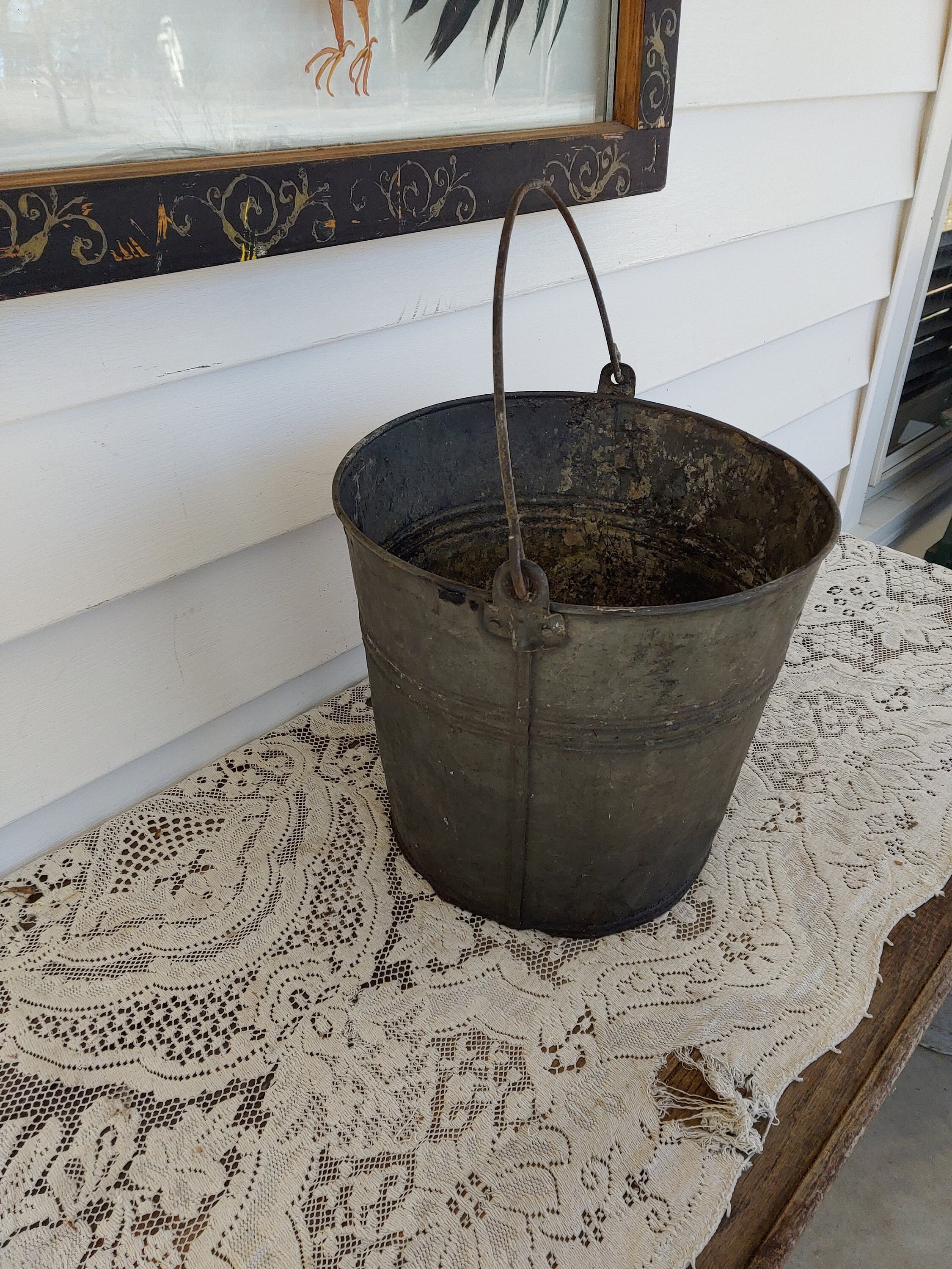 Galvanized Bucket Pail Metal Vintage Shabby Primitive Rusty Planter ...