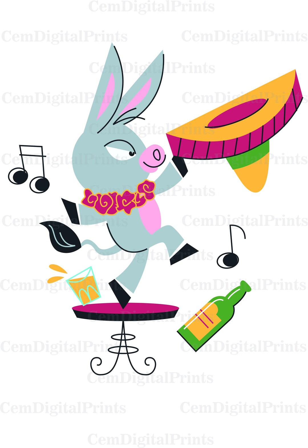Funny Fiesta Donkey Clipart: Dancing Burro With Sombrero (digital Art ...