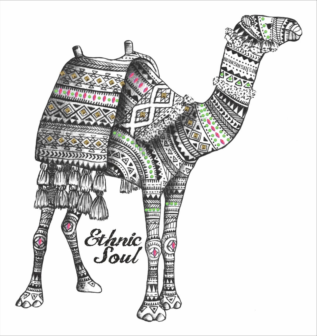 Ethnic Soul Camel Art | Boho Desert T-shirt & Wall Poster | Printable ...